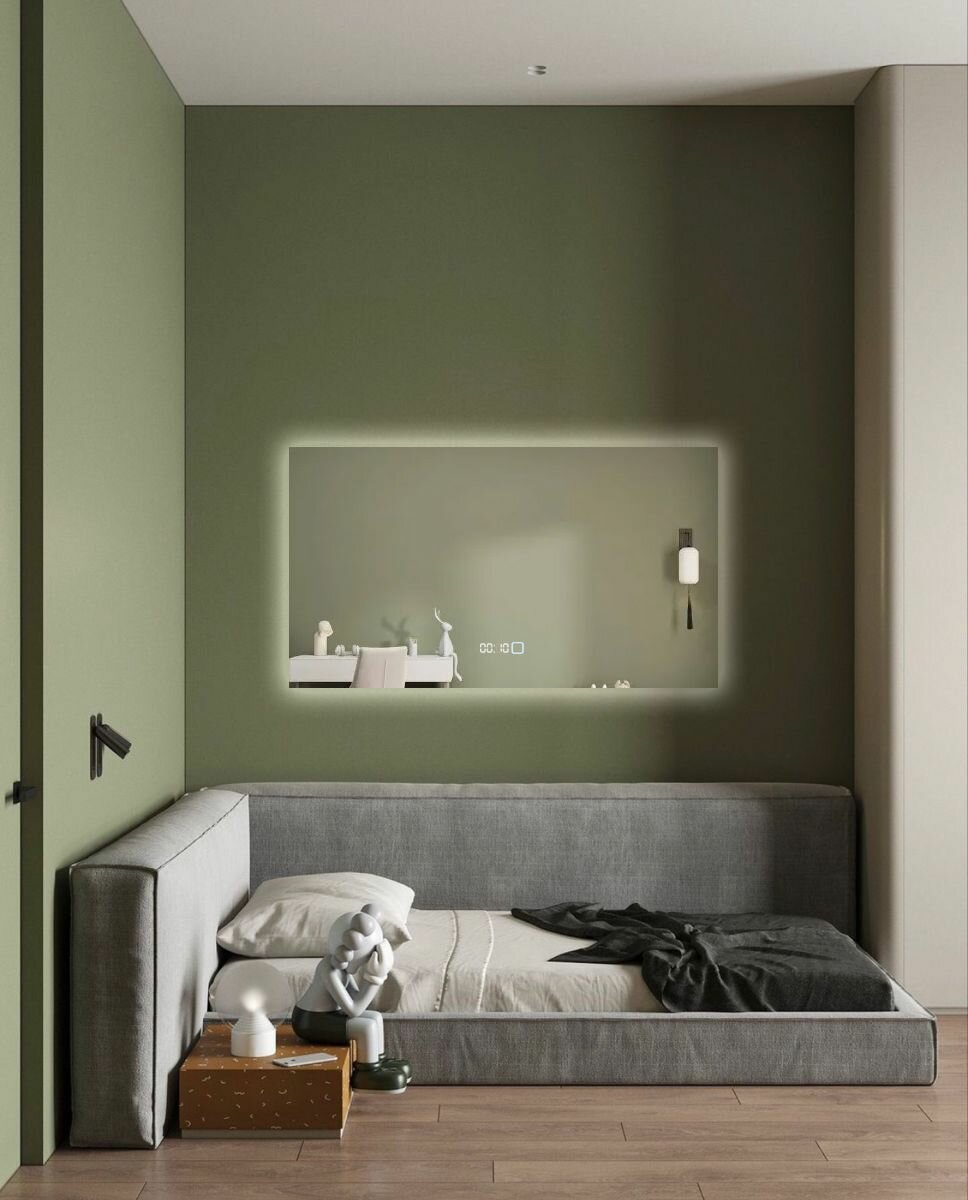 Зеркало для ванной с часами Qwerty 100*120 горизонтальное с нейтральной LED-подсветкой