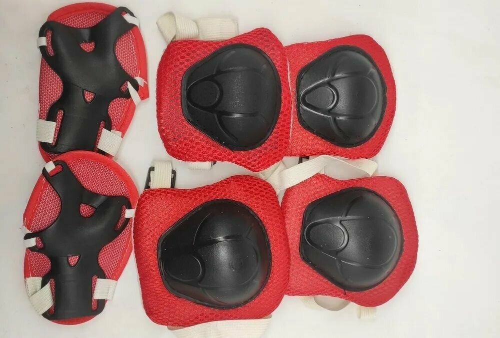 Защита роликовая детская красная, набор наколенники, налокотники, наладонники для коньков