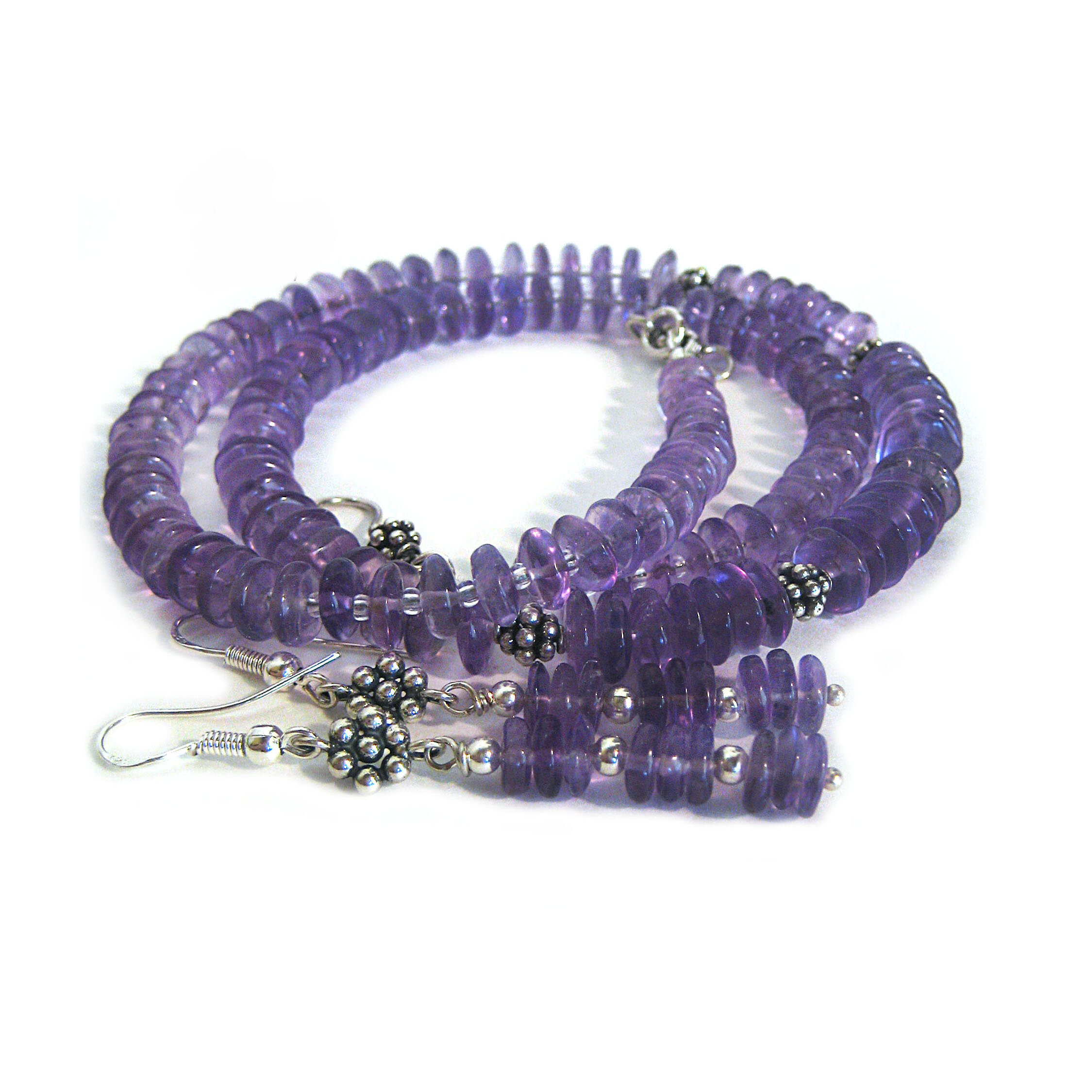 Комплект бижутерии: колье, серьги, аметист, металл