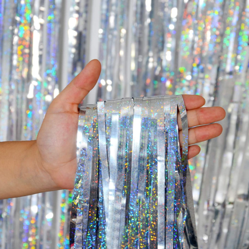 Занавес Дождик Лазерный, Серебро, Голография, 100x200 см, 1