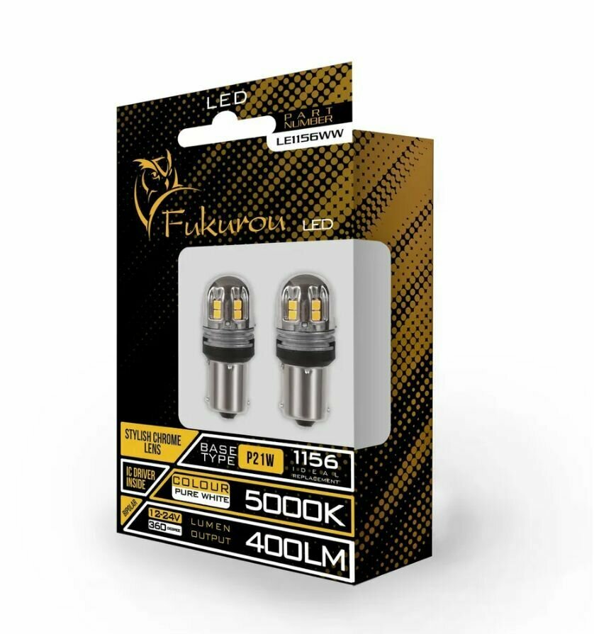 P21W светодиодные лампы для стоп сигналов, поворотников, задний ход FUKUROU 12-24V 5000K LED-series 2шт белый свет