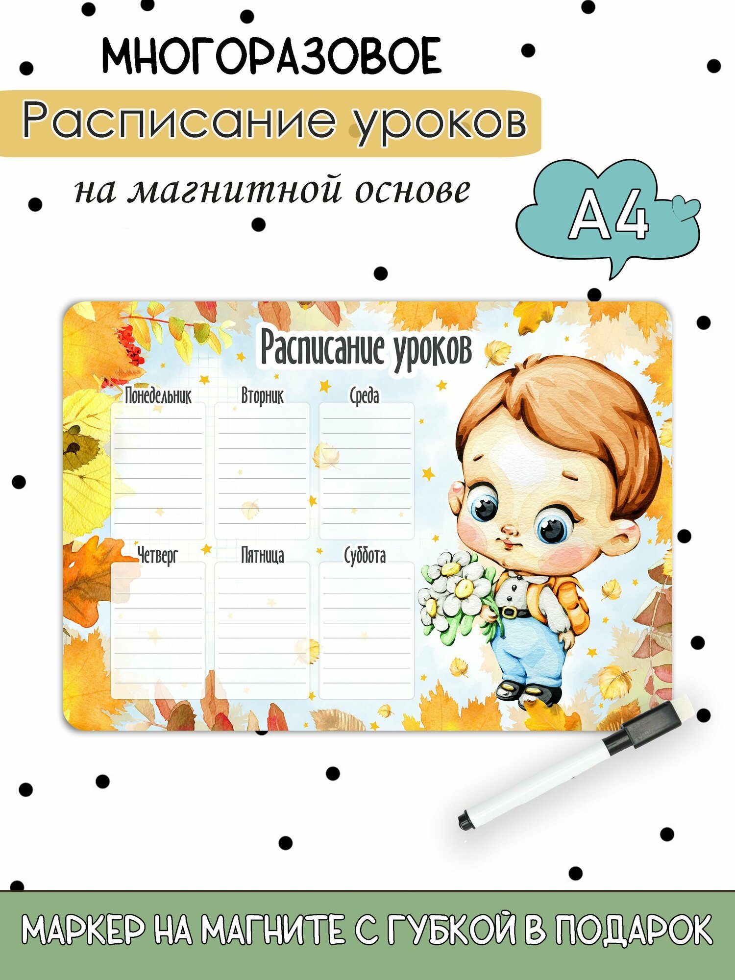 Расписание настенное уроков на магнитной основе А4