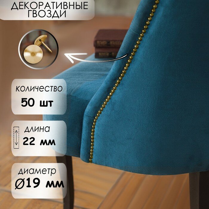 Гвозди тундра, декоративные, обивочные, 19×22 мм, золото, фасовка 50 шт.