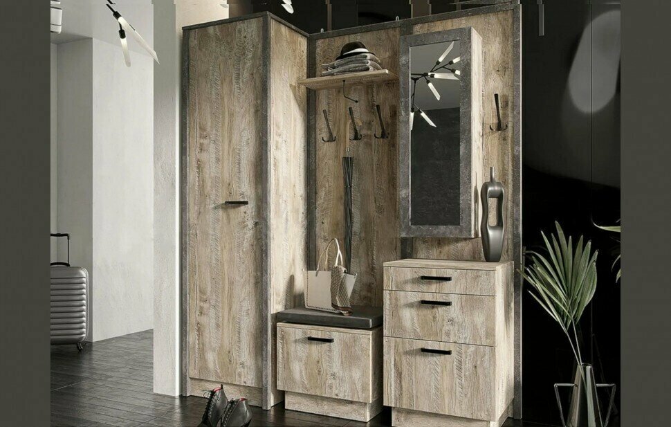 Комплект мебели для прихожей МиФ "Амели", ЛДСП, скандинавский стиль, дуб Юкон/Бетон тёмный