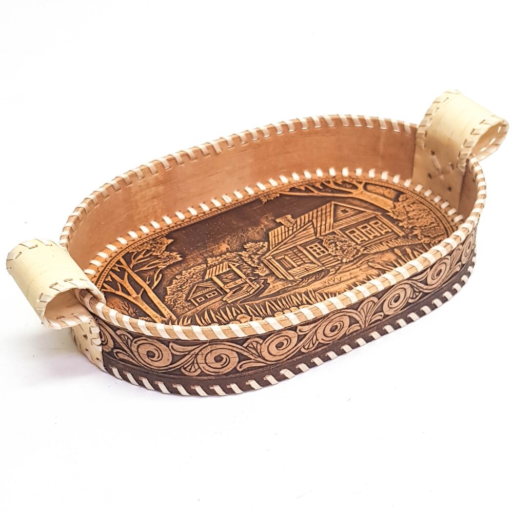 Тарелка-Сухарница "Природа" 27,5*15*7. Береста. Ручная работа