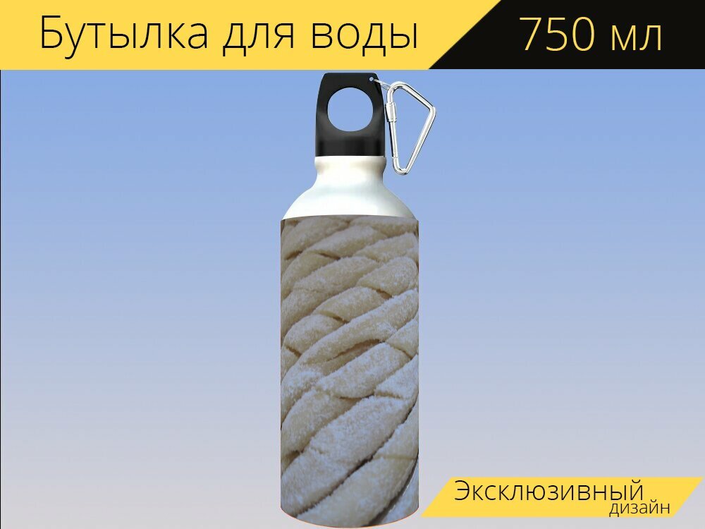 Бутылка фляга для воды "Тесто для макарон, лапша, ручная работа" 750 мл. с карабином и принтом