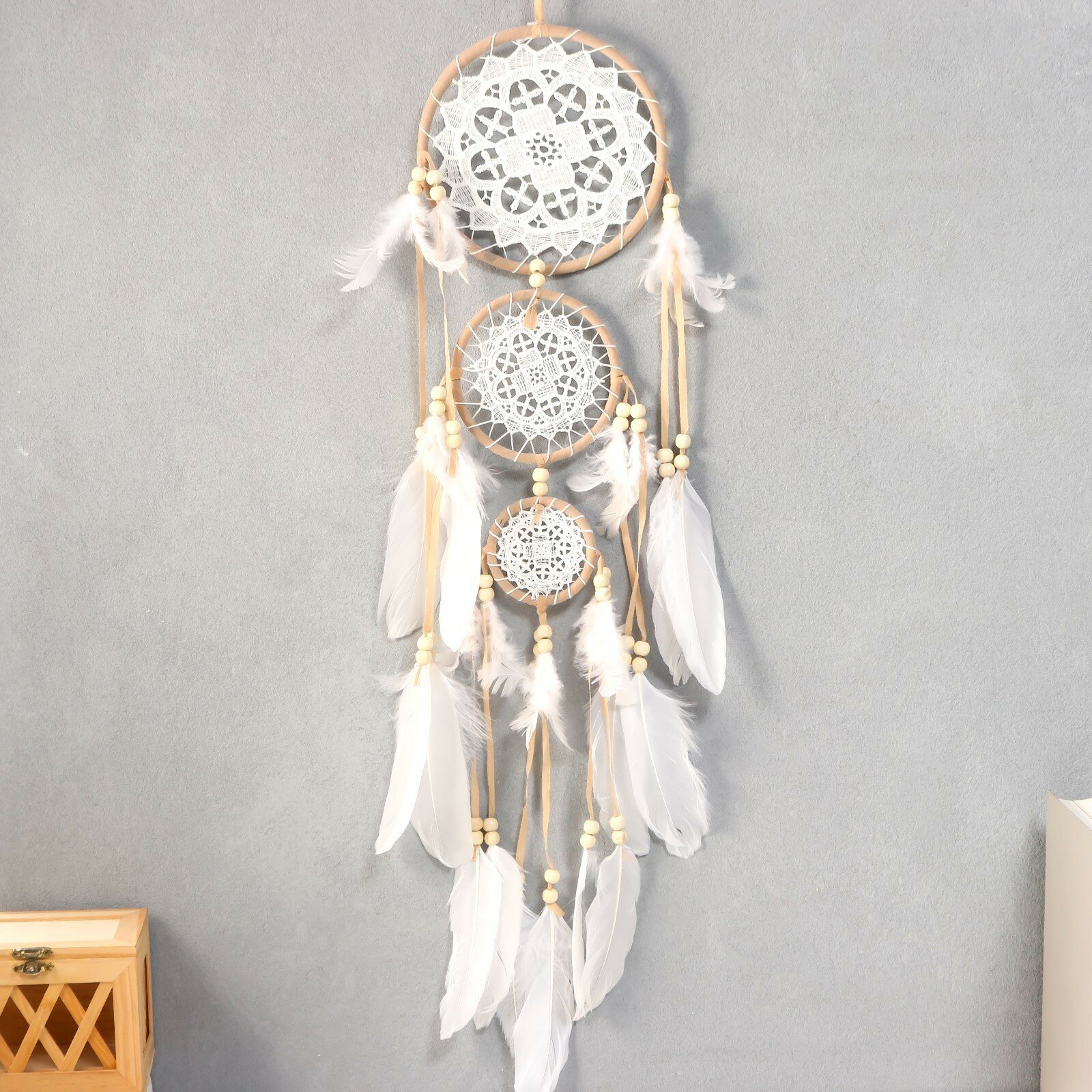 Ловец снов амулет тройной «Кружево белое», 69×16 см