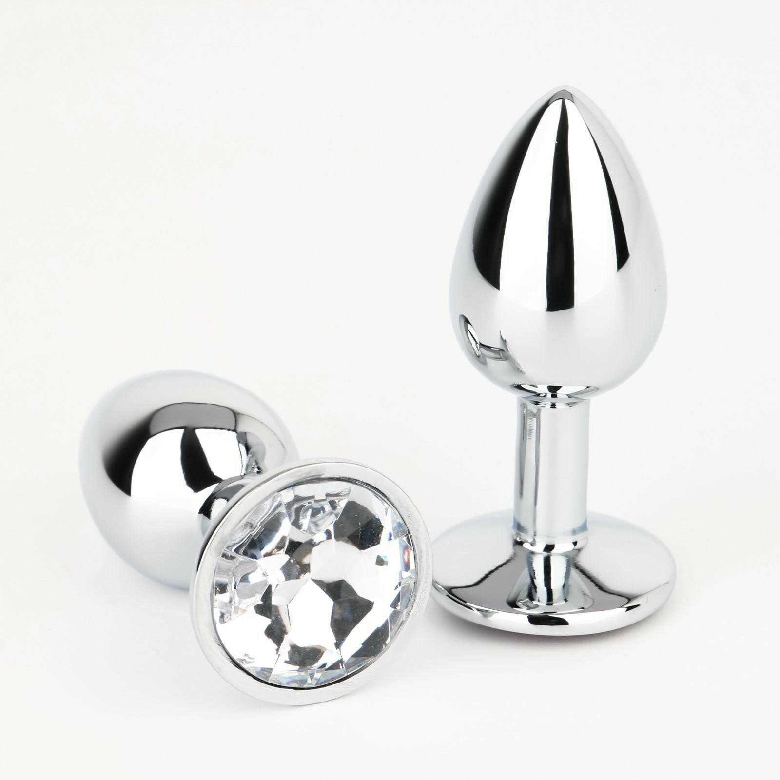 Анальная пробка Оки-Чпоки, серебряная, кристалл прозрачный, D = 28 мм, 5215655