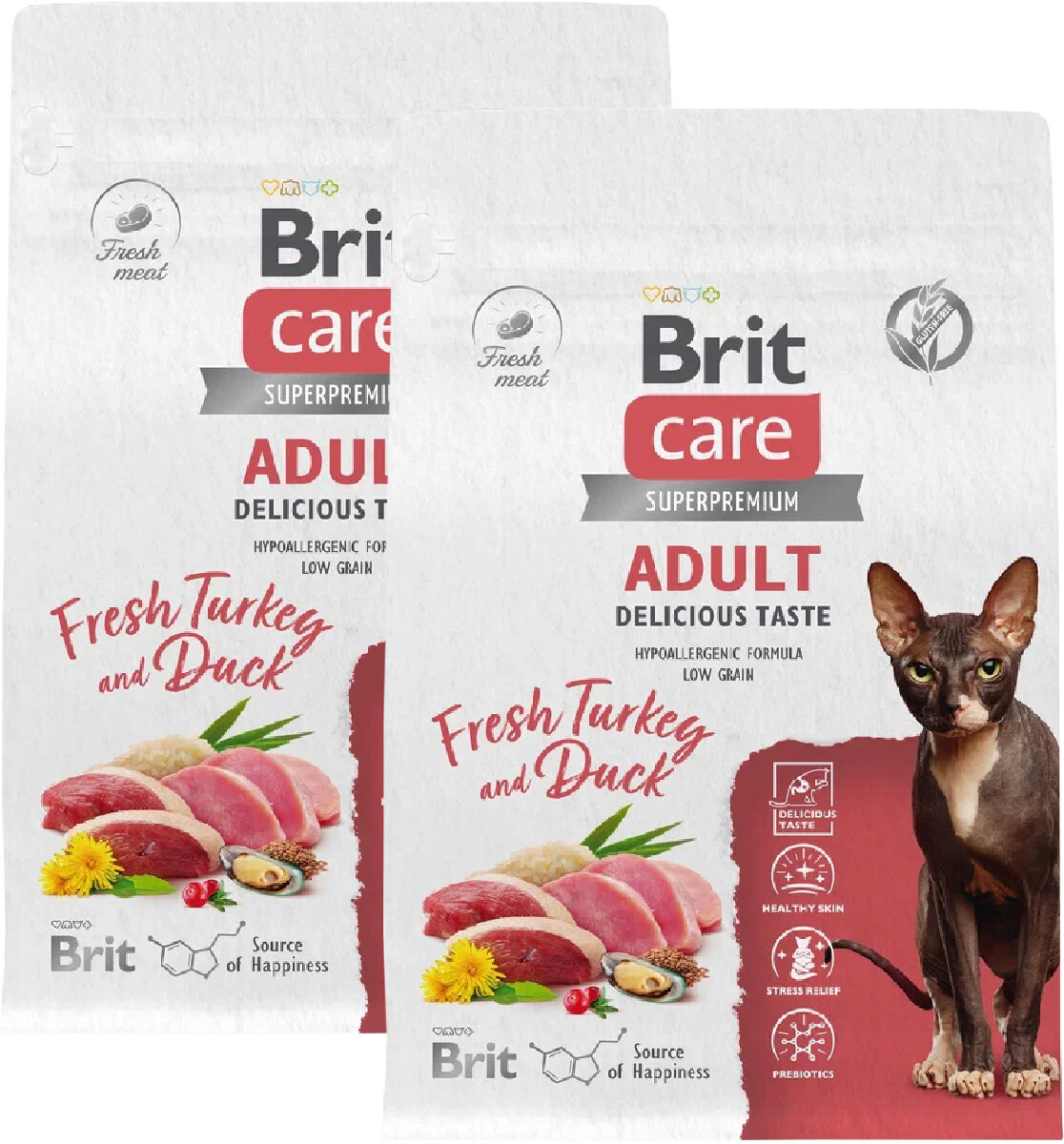 Сухой корм BRIT CARE CAT ADULT DELICIOUS TASTE для привередливых взрослых кошек с индейкой и уткой (1,5 + 1,5 кг)
