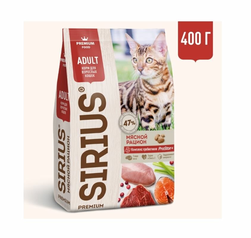 Сухой корм для взрослых кошек Мясной рацион 400г