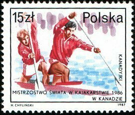(1987-045) Марка Польша "Каное двойка" Победы польских спортсменов на различных чемпионатах мира
