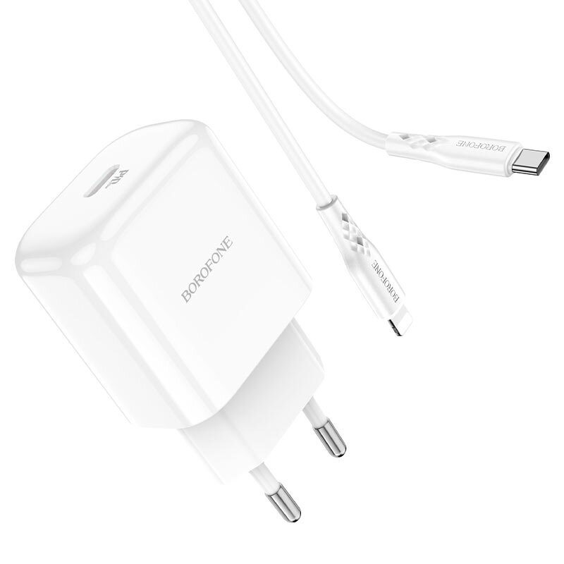 Borofone/Сетевое зарядное устройство + кабель для iphone Lightning to Type-C BN3 PD 20W белый