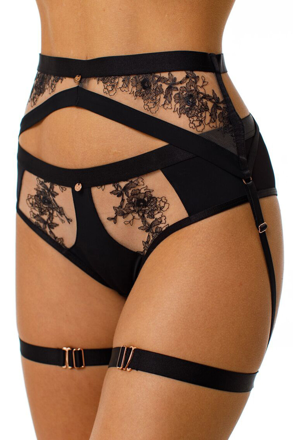 Черный пояс для чулок из эластичной сетки с вышивкой Coquette revue geisha 66125-18