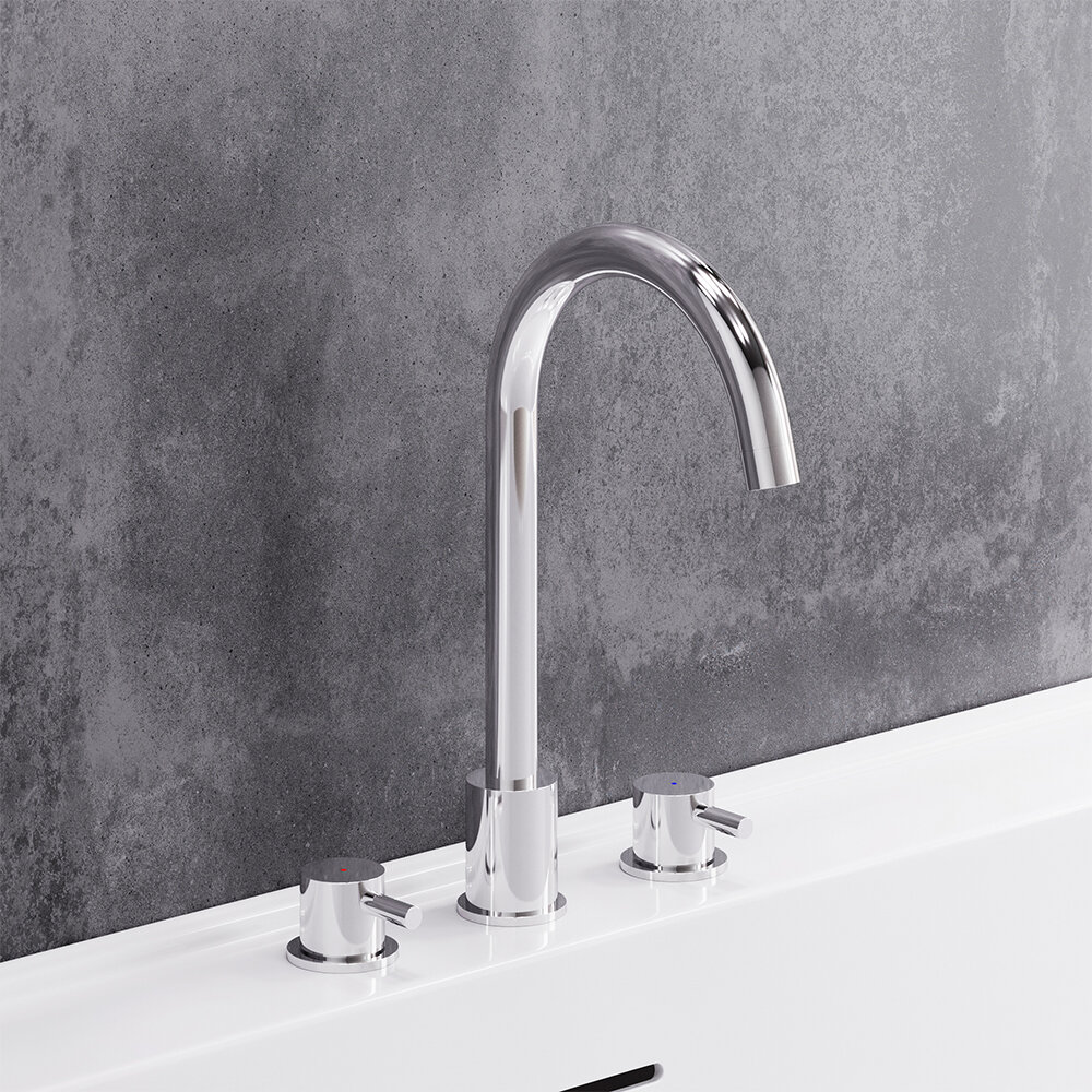 Смеситель для раковины Damixa Scandinavian Pure хром, трех секционный покрытие High Gloss, невидимый аэратор EcoSave