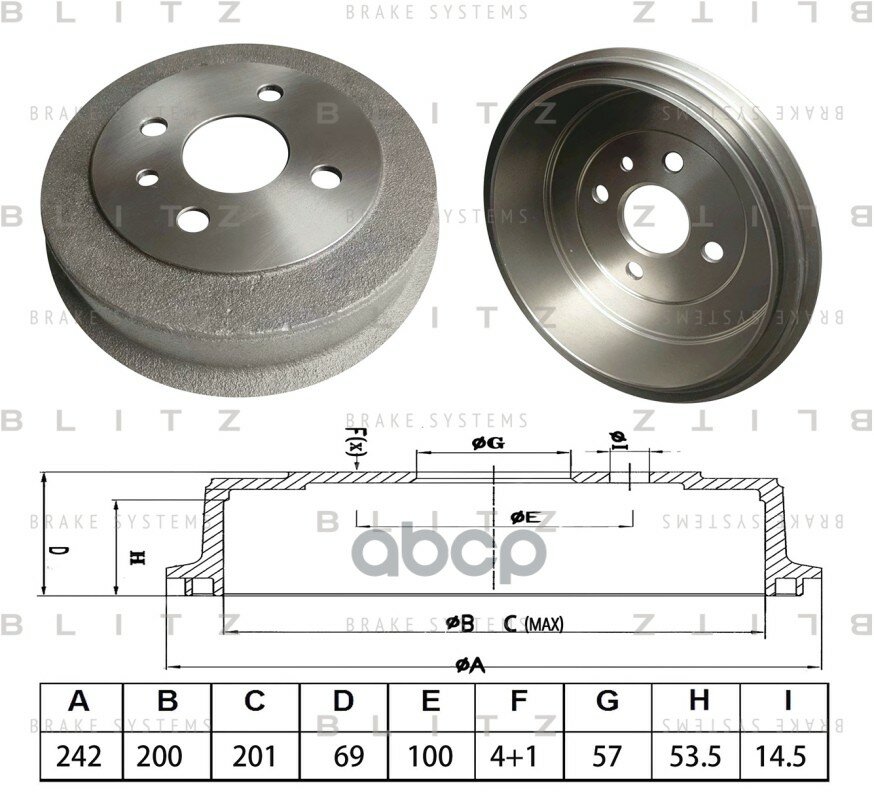 Барабан тормозной CHEVROLET Lanos 05->, DAEWOO Nexia 95/Espero 93->/Lanos 97->/Nubira 97->, OPEL Ascona /Astra (F, G)/Combo 94.