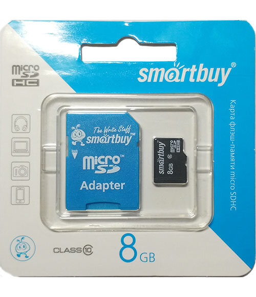 Карта памяти micro SDHC Smartbuy 8GB Сlass 10 (с адаптером SD)