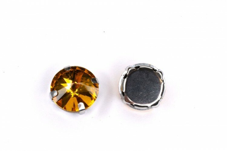 Кристалл Риволи 12мм пришивной в оправе, цвет желтый, стекло, 43-302, 2шт