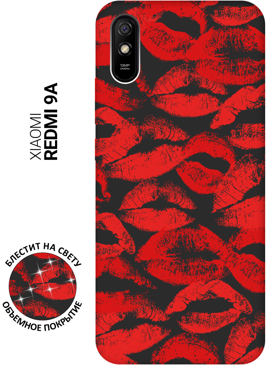 Матовый Soft Touch силиконовый чехол на Xiaomi Redmi 9A, Сяоми Редми 9А с 3D принтом "Kiss" черный