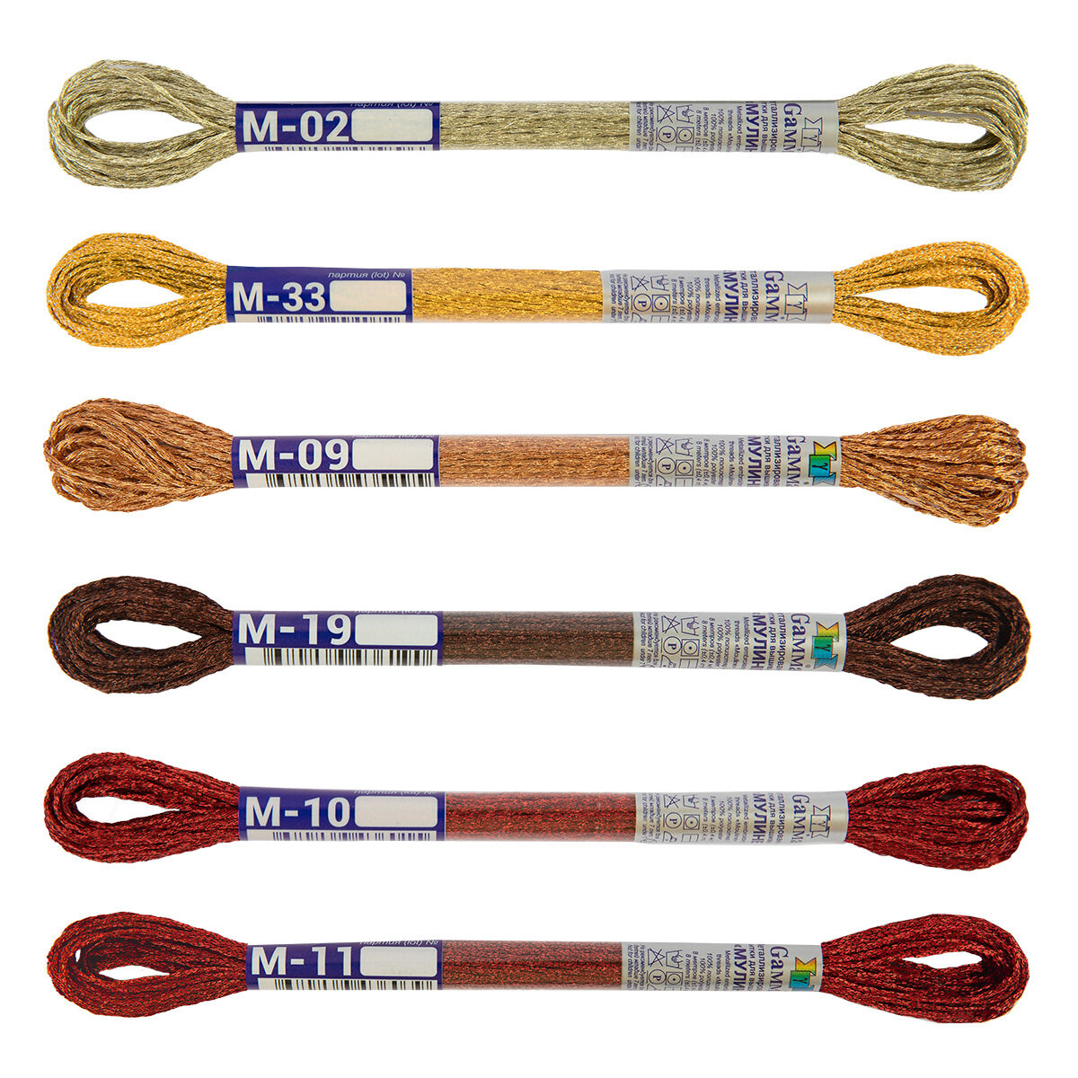 Нитки для вышивания мулине Gamma/гамма, металлик, 100% полиэстер, 6x8 м, 01 Листопад