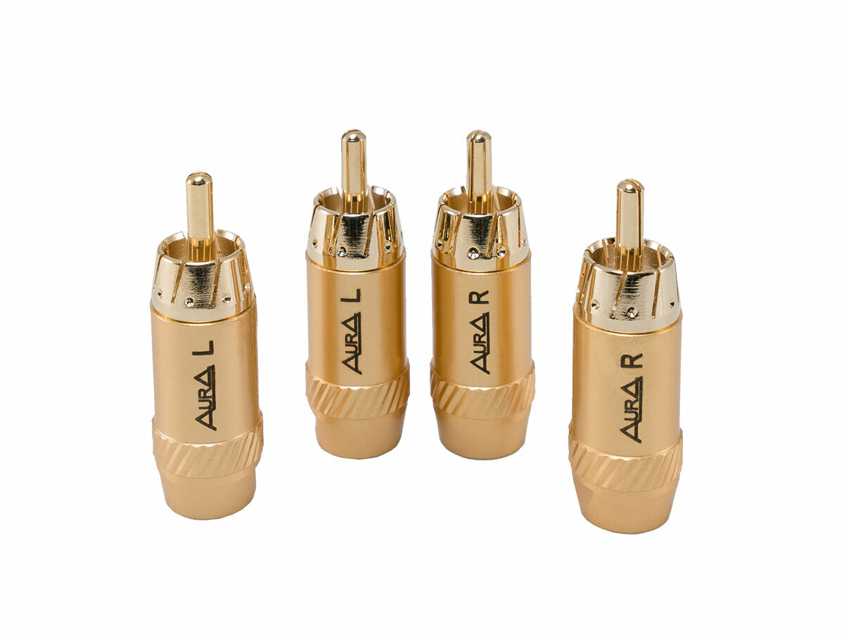 RCA коннектор для кабеля AurA RCA-P617 до 6 мм, позолочен. 2 левых + 2 правых, блистер