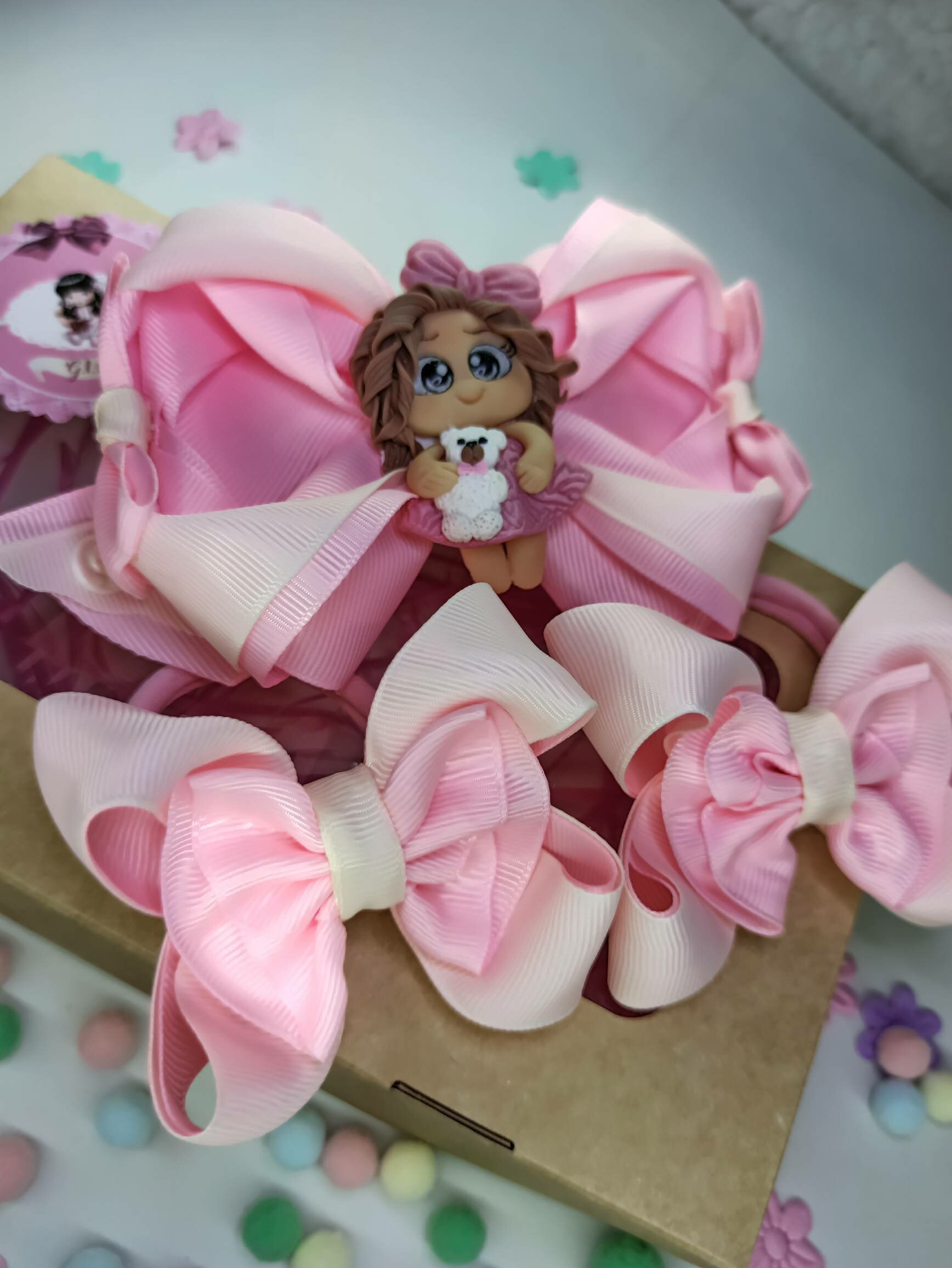 Бант для волос G.I.brand на заколке-автомат из розовой ленты для девочек