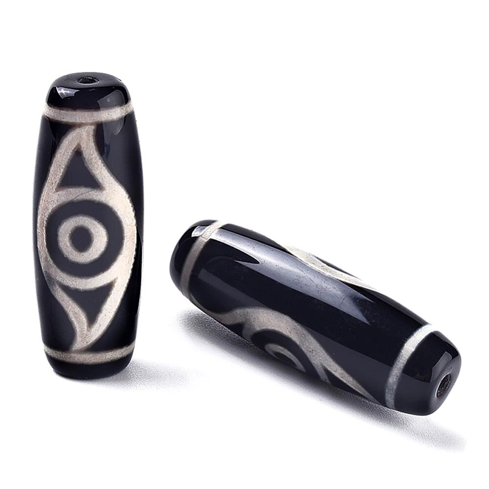 Бусина Дзи натуральный камень Агат черный с белым Глаз Будды 0011279 цилиндр 30x12 мм, цена за 1 шт.