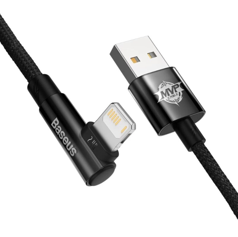 Кабель игровой/угловой для зарядки и передачи данных Baseus MVP 2 Elbow-shaped, USB to Lightning, 2.4А, 2 м, Черный