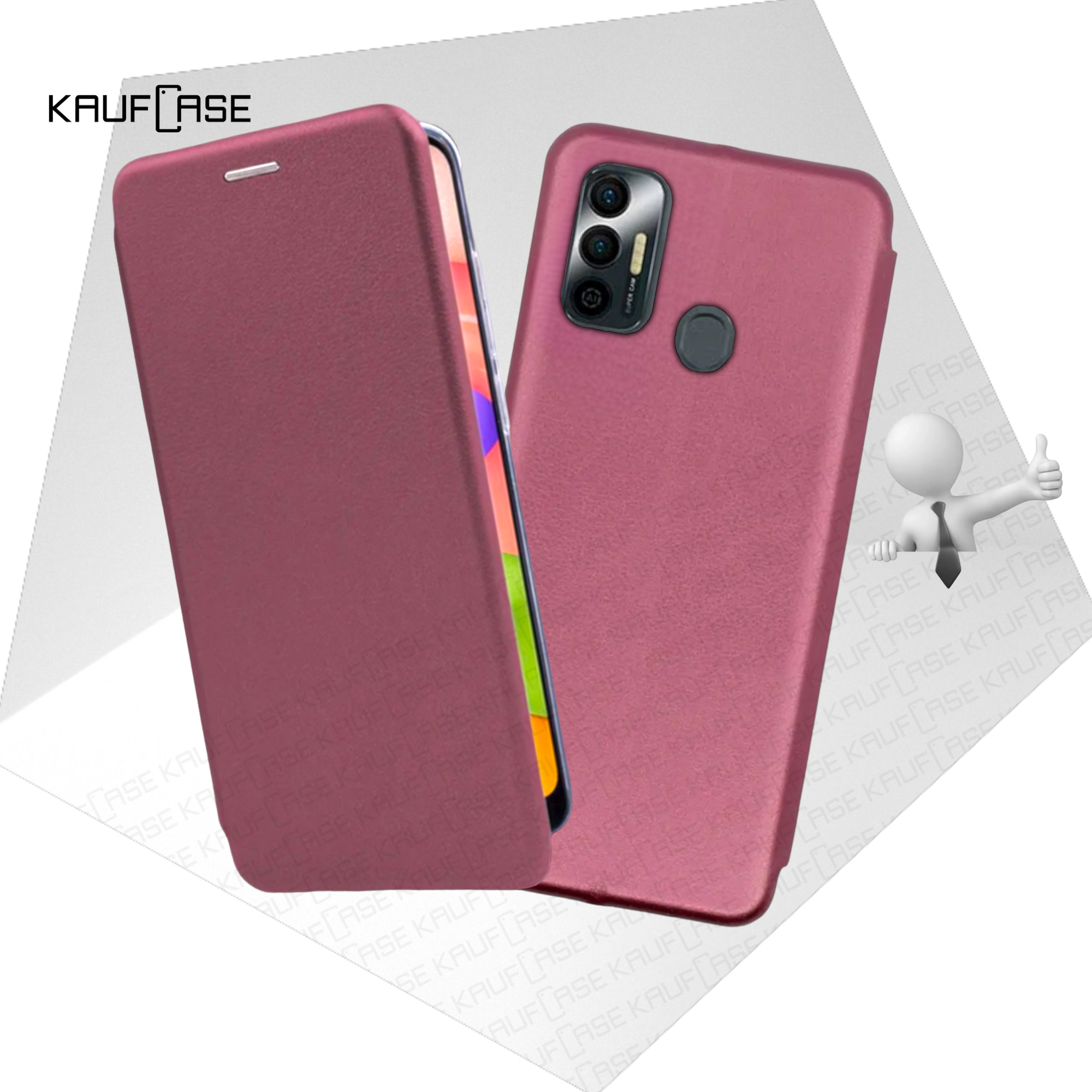 Чехол книжка для телефона Tecno Spark 7 (KF6n) (6.5"), бордовый. Текстура под кожу
