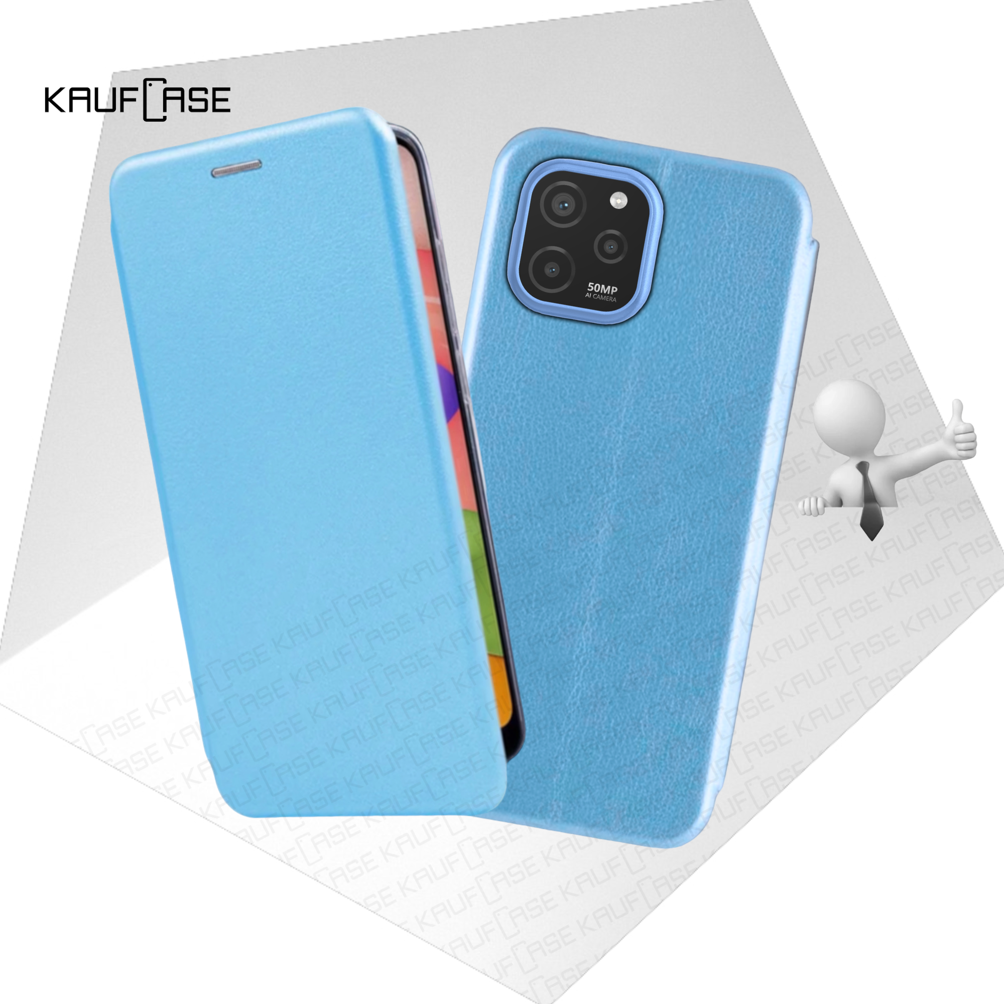 Чехол книжка для телефона Huawei Nova Y61 (EVE-LX9N) 2022 (6.52"), голубой. Текстура под кожу