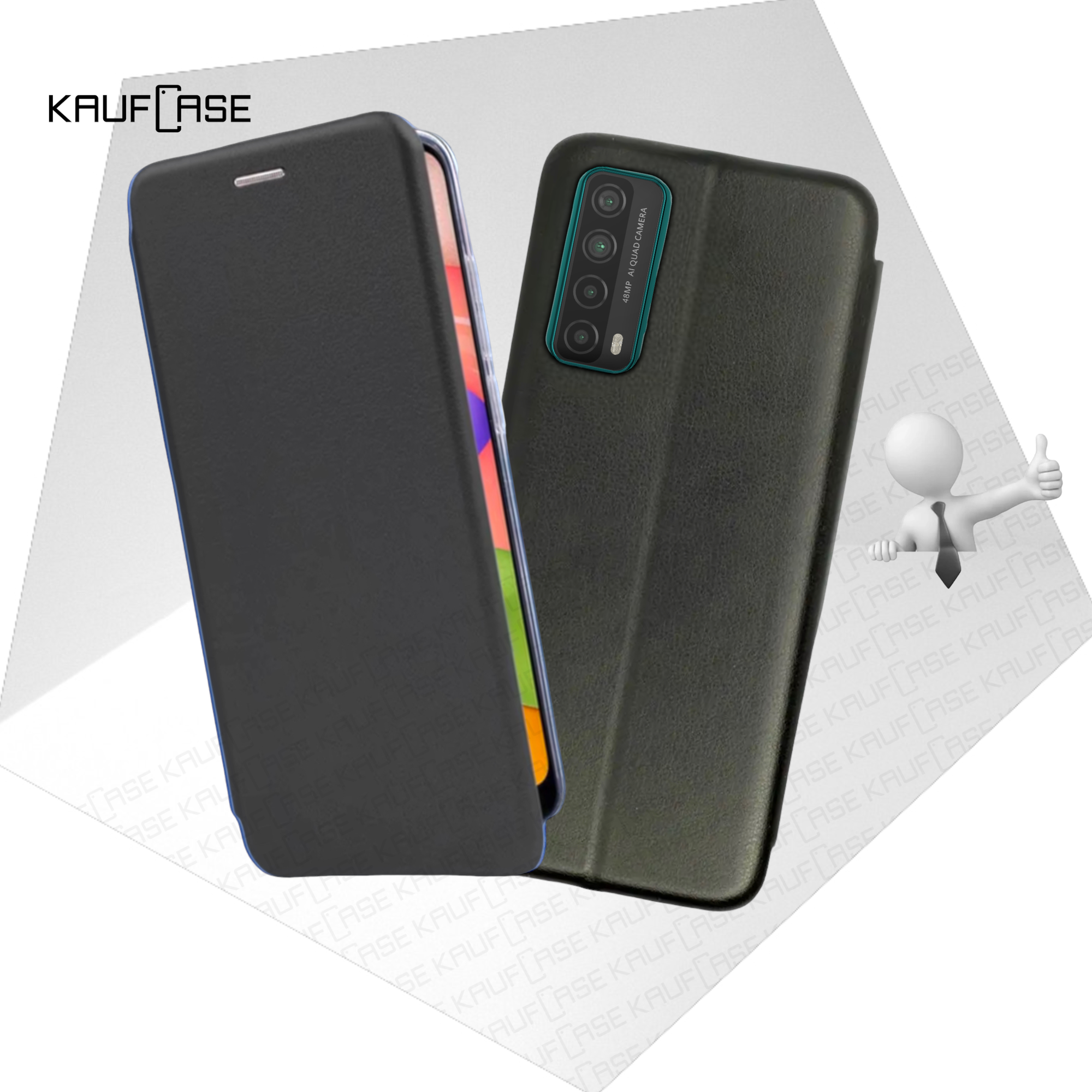 Чехол книжка для телефона Huawei P Smart 2021 (PPA-LX1) (6.67"), черный. Текстура под кожу