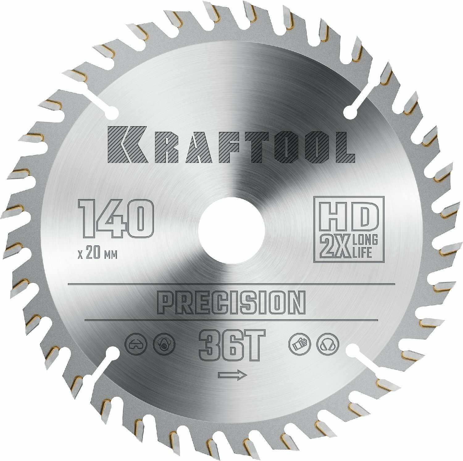 Пильный диск по дереву KRAFTOOL PRECISION 140мм 20мм 36Т для чистого реза с закаленным корпусом и компенсационными прорезями