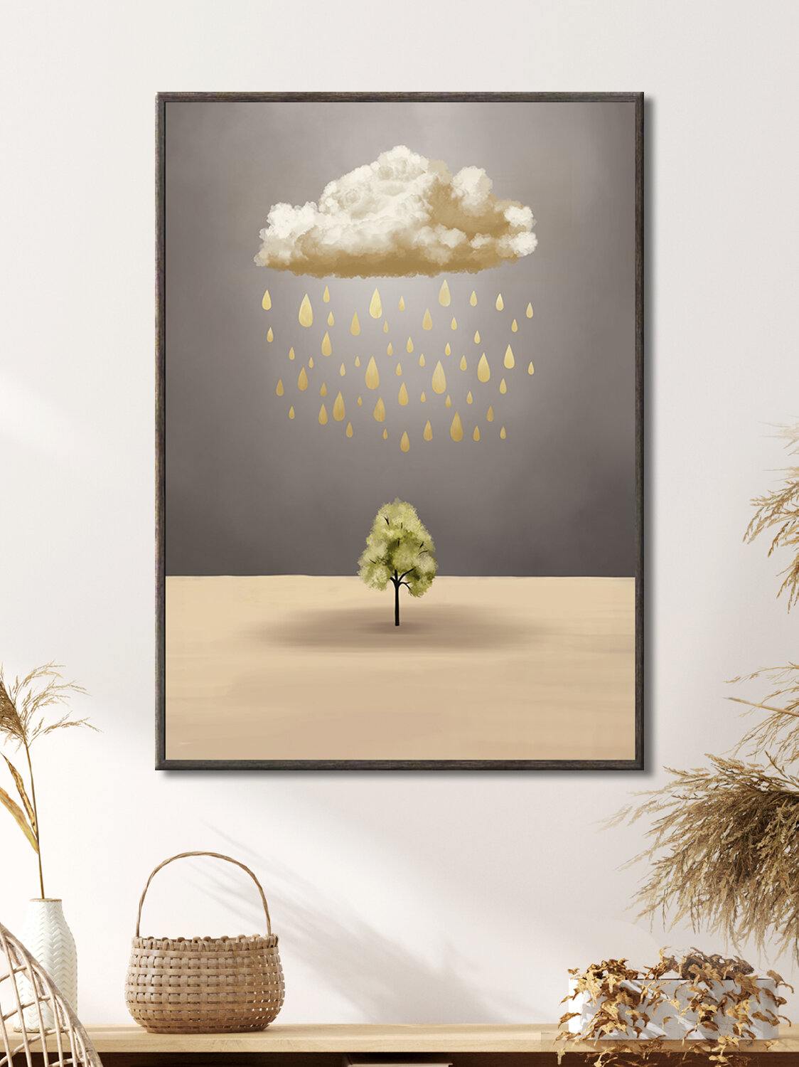 Картина на стену для интерьера "Облачный сон 1", 53х73 см, большая вертикальная, в раме/Графис