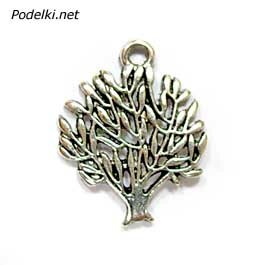 Фурнитура для бижутерии Подвеска Дерево мини 0004518 серебряный цвет 20x17 мм, цена за 10 шт.