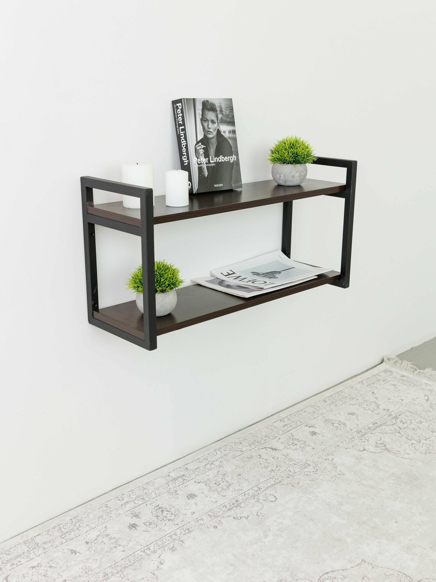 Настенная книжная полка лофт для книг, цветов Венге