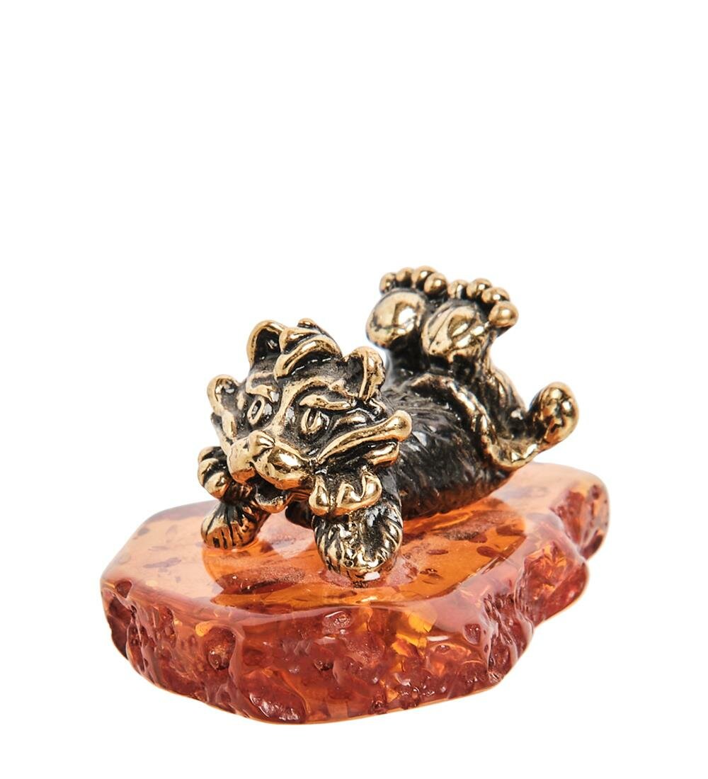 Фигурка Кошечка мечтательница (латунь, янтарь) A2101804 Народные промыслы бронзовый