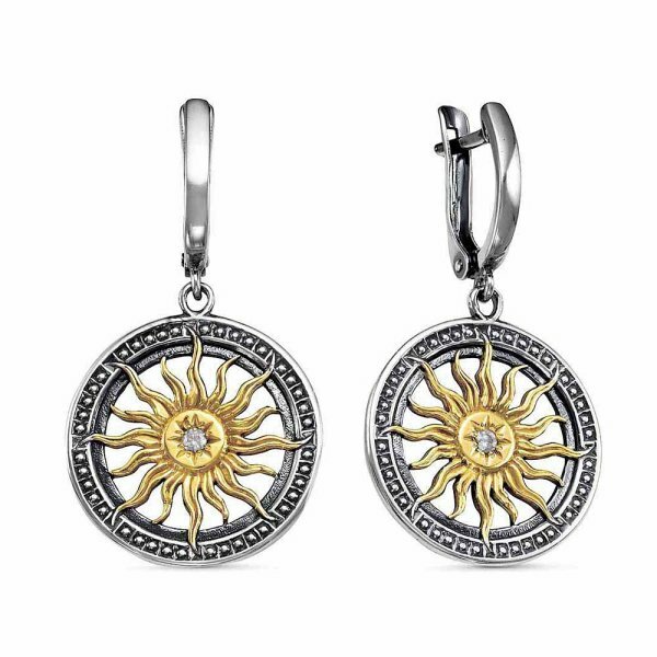 Серьги с подвесками, серебро, 925 проба, родирование, фианит