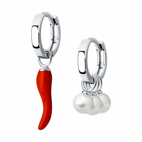 Серьги конго, серебро, 925 проба, родирование, жемчуг культивированный, эмаль