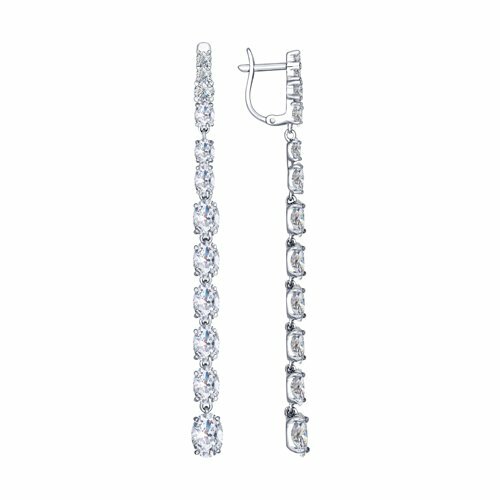 Серьги с подвесками, серебро, 925 проба, родирование, фианит