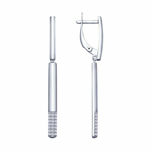 Серьги с подвесками, серебро, 925 проба, родирование, фианит