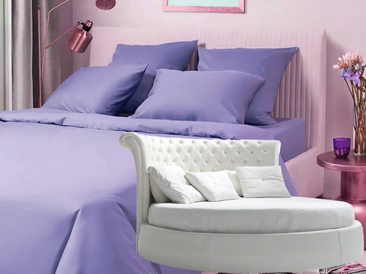 Простыня круглая из сатина на резинке 220 х 220 х 40 - М - 125 - Виолет Мореля