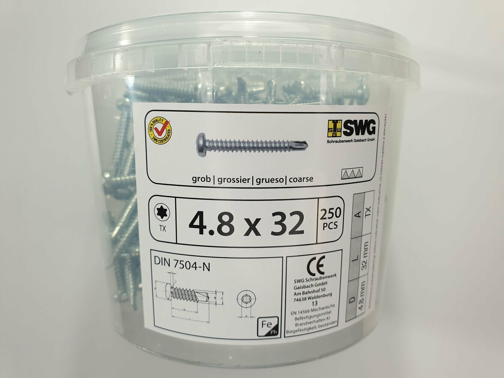 Саморез по металлу DIN 7504-N 4.8x32 (250 pcs) SWG, Германия