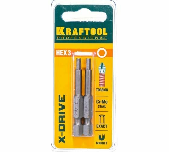 Биты торсионные кованые, обточенные (HEX3; 50 мм; 2 шт.) KRAFTOOL 26127-3-50-2