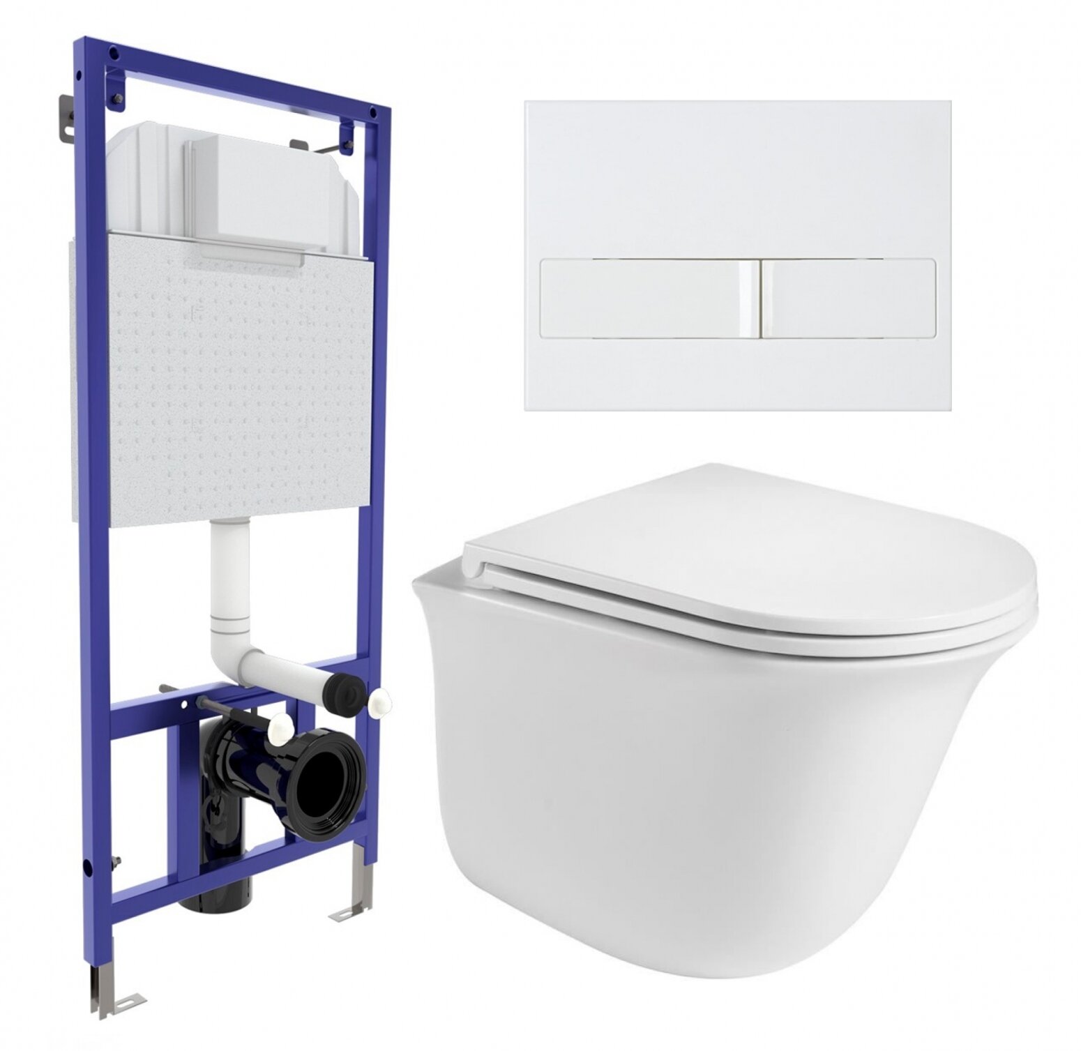 Комплект 3 в 1 инсталляция Berges Wasserhaus Novum L1 + Подвесной унитаз WeltWasser Telbach 004 GL-WT + кнопка белая