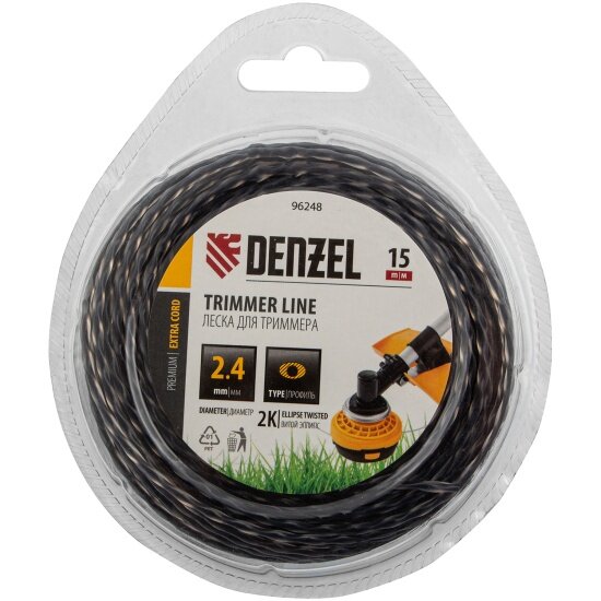 Леска Denzel для триммера двухкомпонентная эллипс 2,4мм х 15м, блистер EXTRA CORD, 96248
