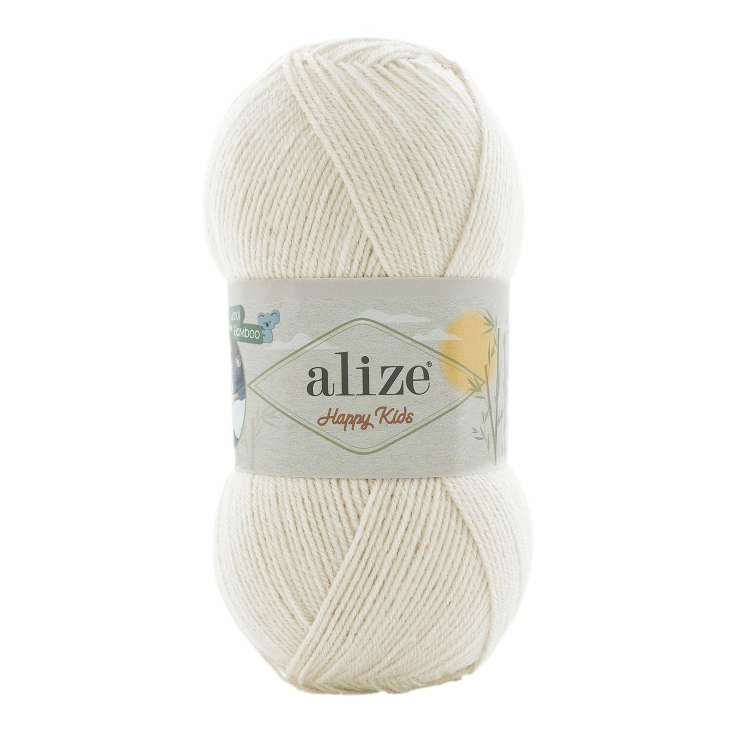 Пряжа HAPPY KIDS ALIZE, молочный - 62, 25% шерсть, 10% бамбук, 65% акрил, 5 мотков, 100 г, 310 м.