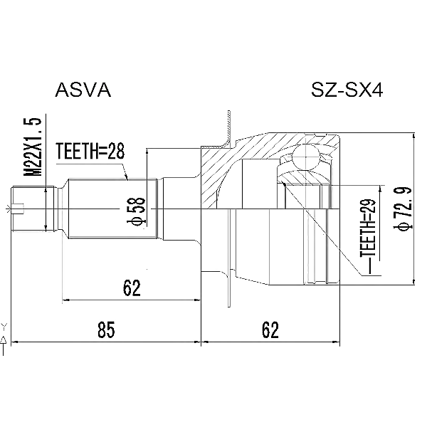 ASVA sz-sx4 (4410179J21 / 4410179JC0 / 4410279J00) шрус наружный 29x58x28 Suzuki (Сузуки) sx4 2006-