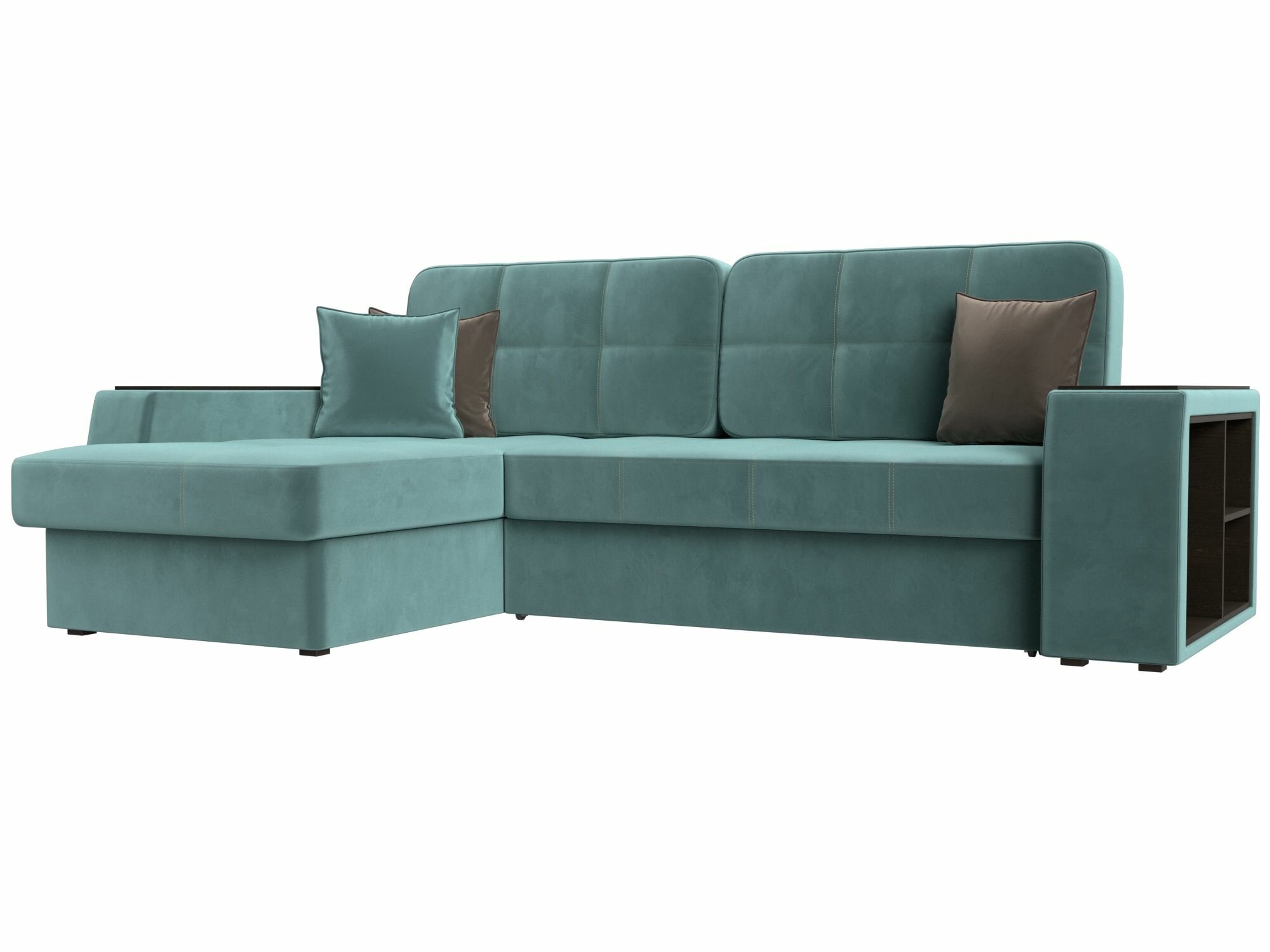 Диван угловой Брюссель левый угол, велюр, механизм дельфин, бирюзовый, 260x175x95см. Хит Диванов