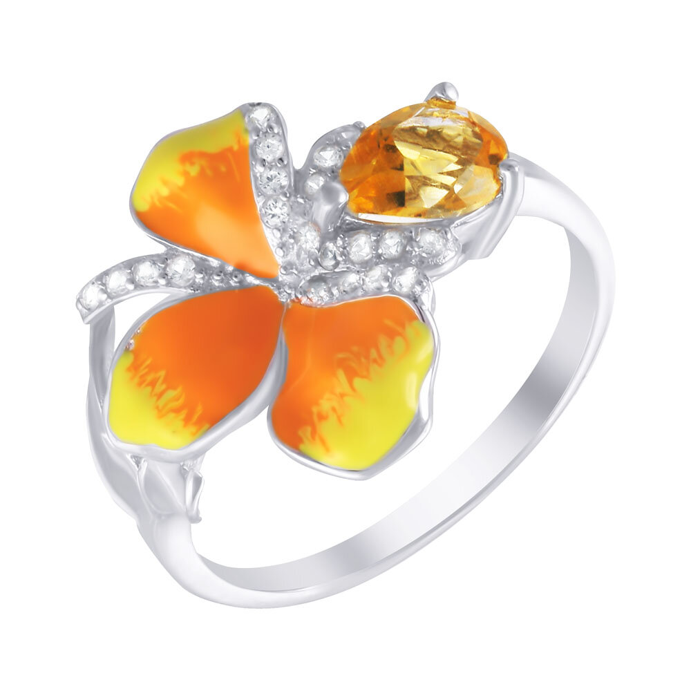 Кольцо, серебро, 925 проба, эмаль, топаз, цитрин