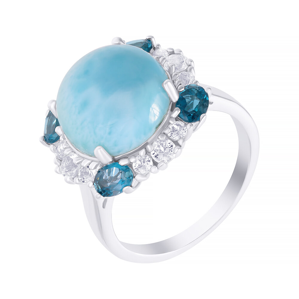 Кольцо, серебро, 925 проба, топаз, ларимар