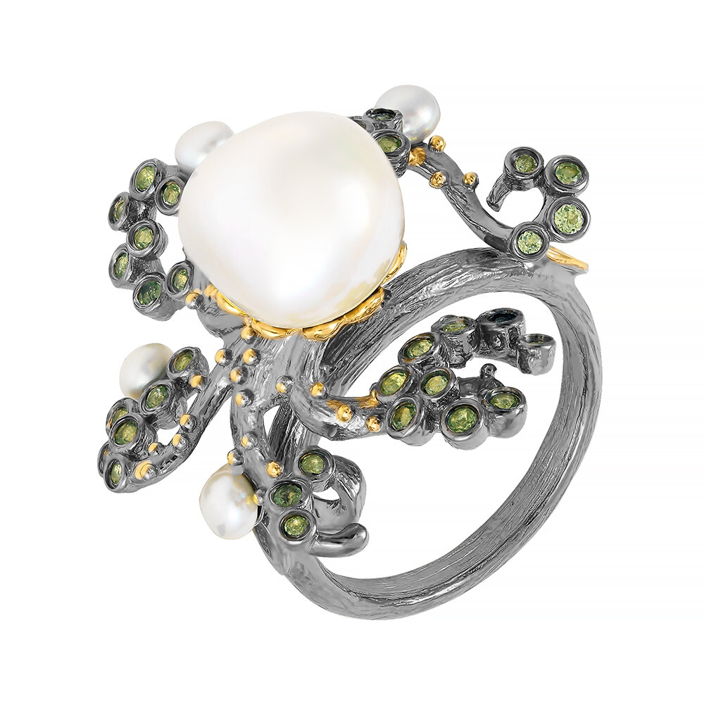 Кольцо, серебро, 925 проба, перидотит